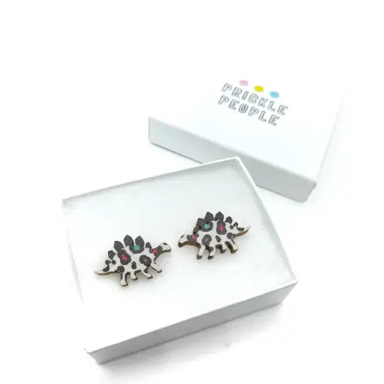 Leopard Print Dinosaur Stegosaurus Stud Earrings | Captain Jellyfish