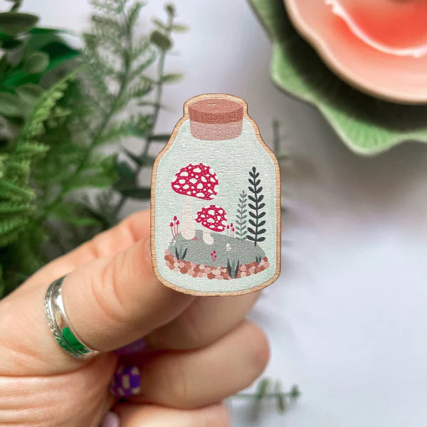 Mushroom Terrarium Wooden Pin Badge | The Happy Badger UK – Captain ...