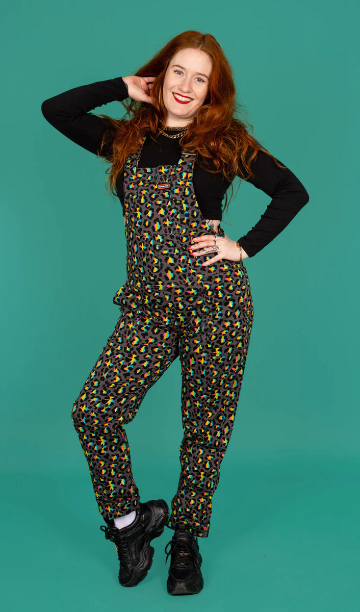Run And Fly Grey Rainbow Leopard Dungarees | Captain Jellyfish UK